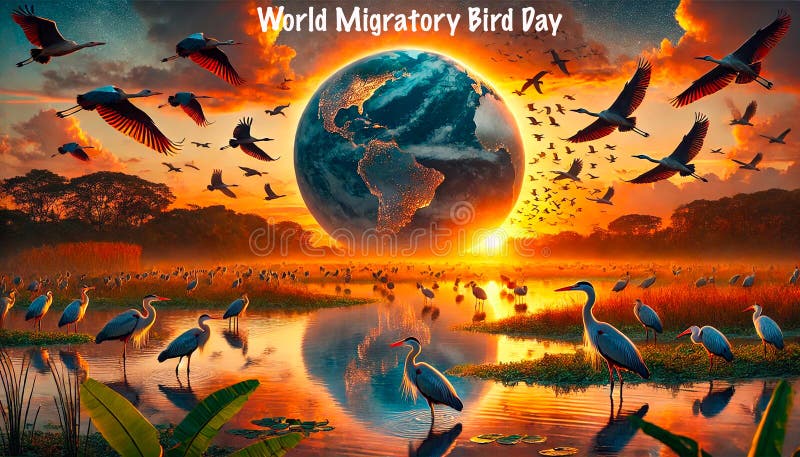 Migratory Birds Flying Around the Earth on World Migratory Bird Days ...