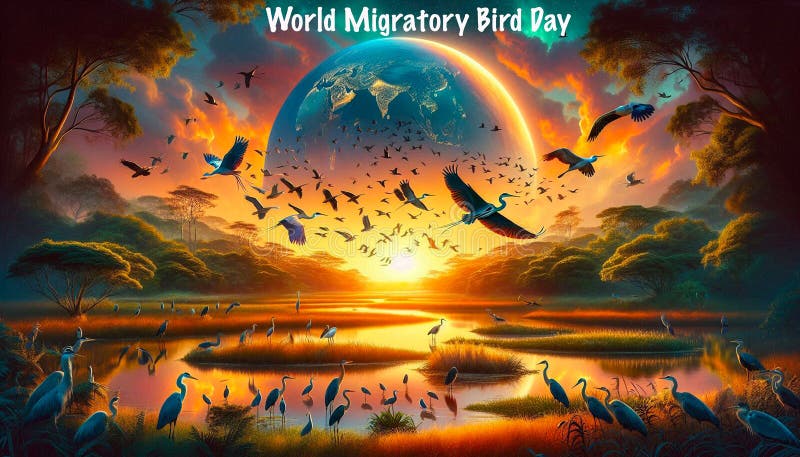 Migratory Birds Flying Around the Earth on World Migratory Bird Days ...