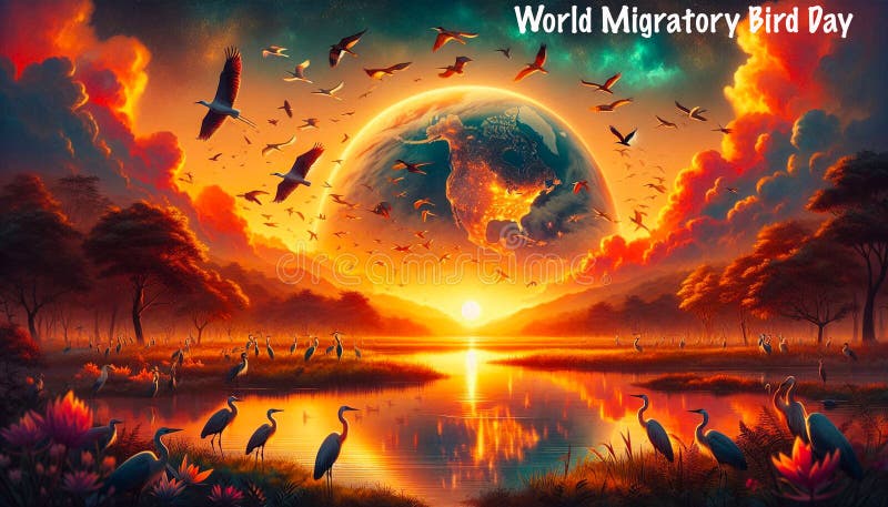 Migratory Birds Flying Around the Earth on World Migratory Bird Days ...