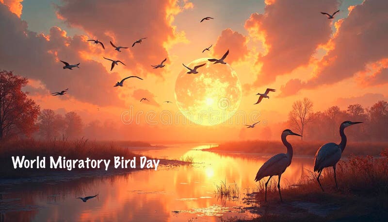 Migratory Birds Flying Around the Earth on World Migratory Bird Days ...