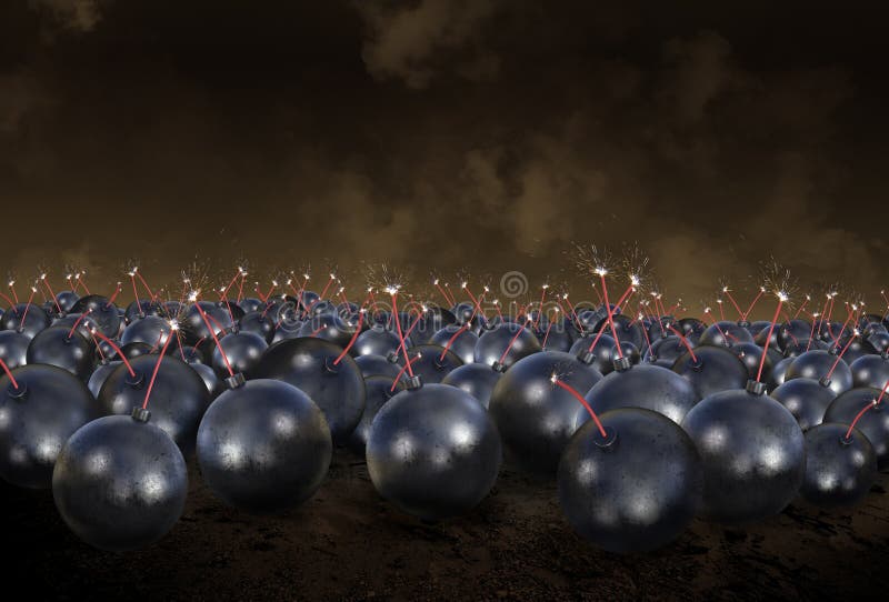 Mijnenveld, Mijnen, Explosieven, Bommen, Achtergrond Stock Illustratie ...