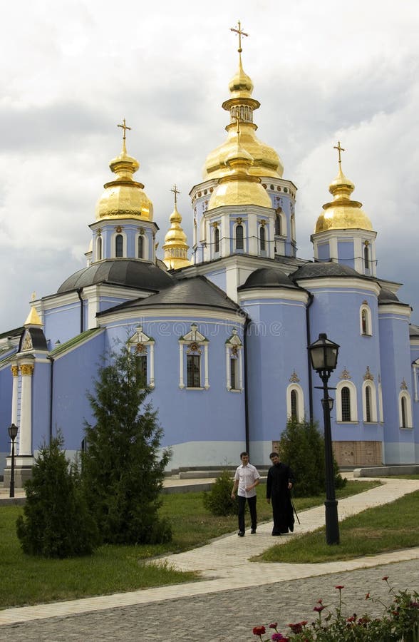 Mikhailovsky Monastery, Monk and a Man, Kiev Ukraine Editorial Stock ...