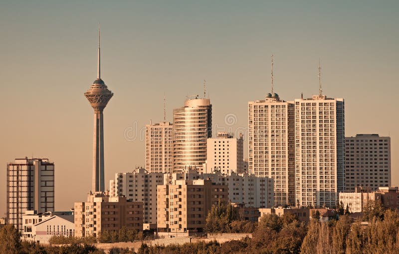 Milad Tower and Skyscrapers in Tehran Skyline Stock Photo - Image of ...