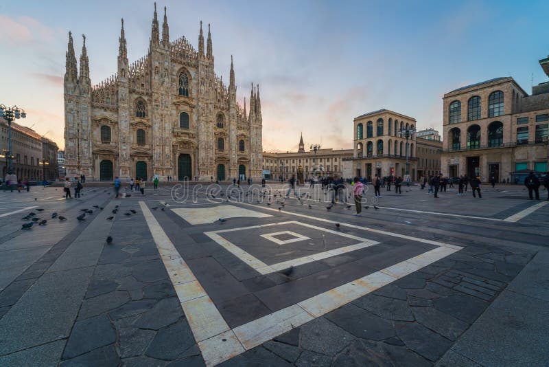 Milan Cathedral and Cathedral Square at Dawn Editorial Photo - Image of ...