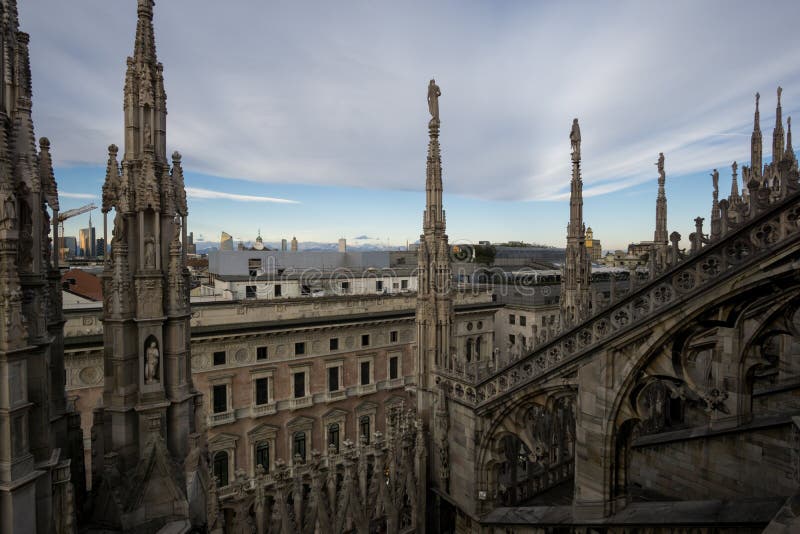 Milan Duomo rooftop stock photo. Image of cityscape, architecture ...