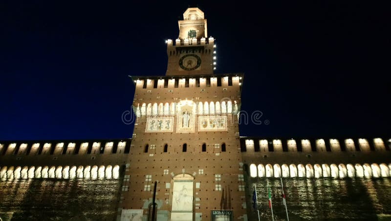 Milan Fortress Main Gate, Night View Editorial Image - Image of view ...