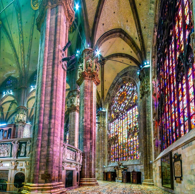 The Apse with Large Stained-glass Windows of Milan Cathedral, on April ...