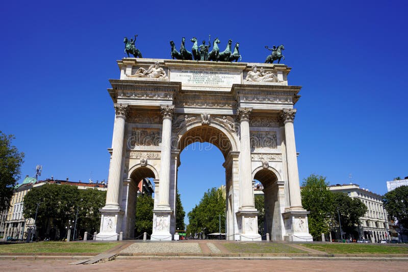 MILAN, ITALY - AUGUST 13, 2022: Triumphal Arch of the Peace in Milan ...