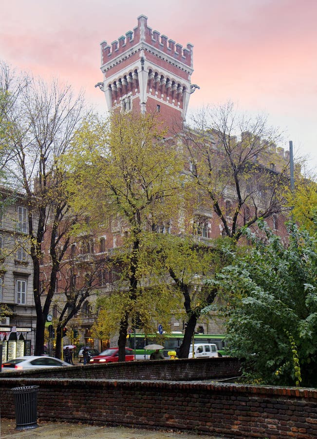 Milan, Italy, Cova castle. stock image. Image of battlements - 123629615
