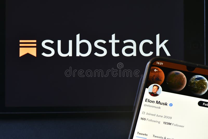 Black Substack Logo on Screen and Elon Musk Twitter Profile Editorial ... Black Substack Logo on Screen and Elon Musk Twitter Profile Editorial ...