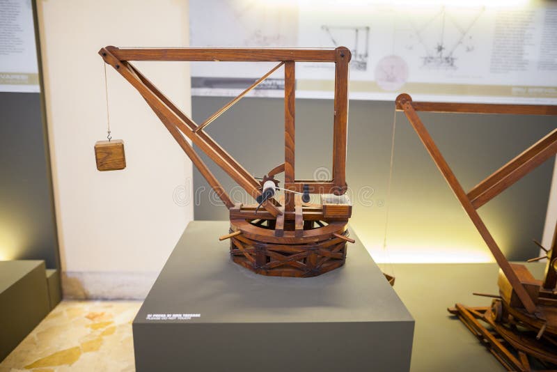 MILAN, ITALY - JUNE 9, 2016: Models of Leonardo Da Vinci`s Scien ...