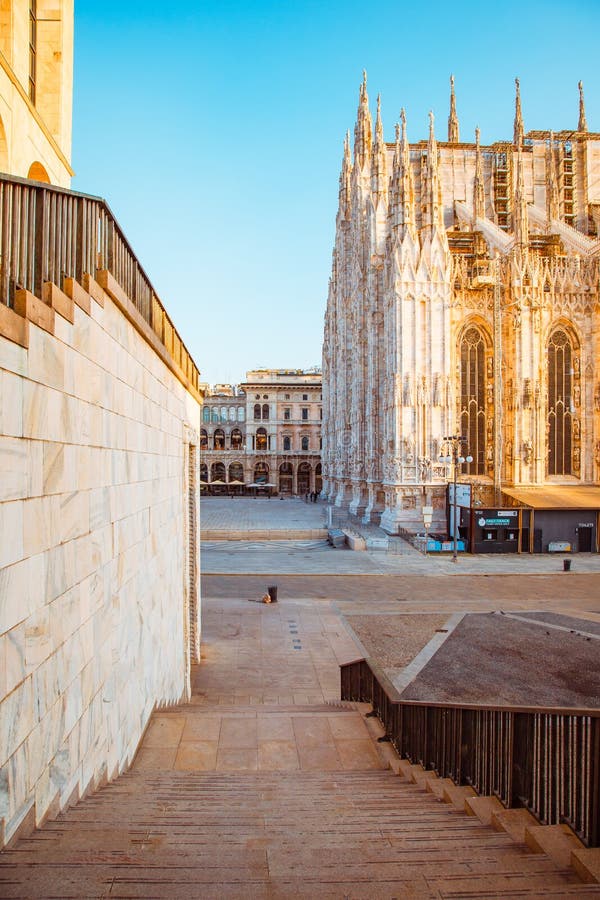 Symmetrical Side View of Milan Cathedral with Empty Square, without ...