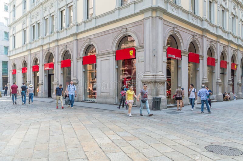 Ferrari store in Milan. editorial stock photo. Image of building ...