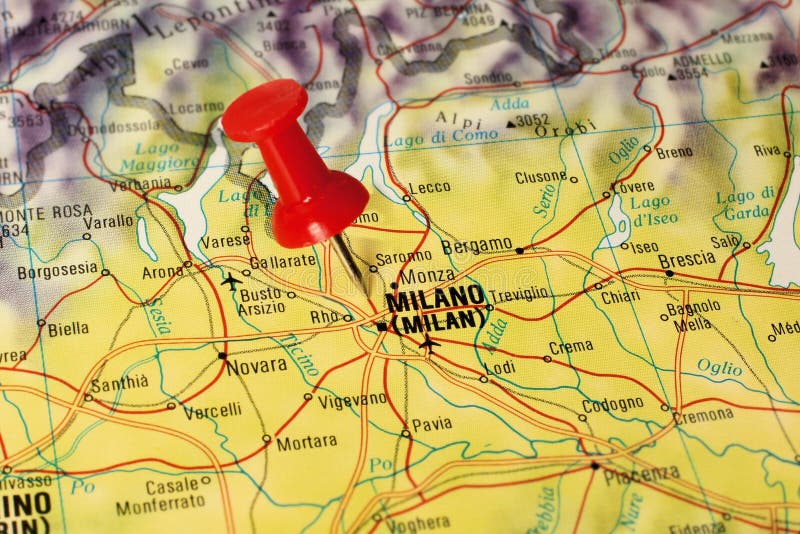 Milan on a map stock photo. Image of text, pinpoint, paper - 49605372