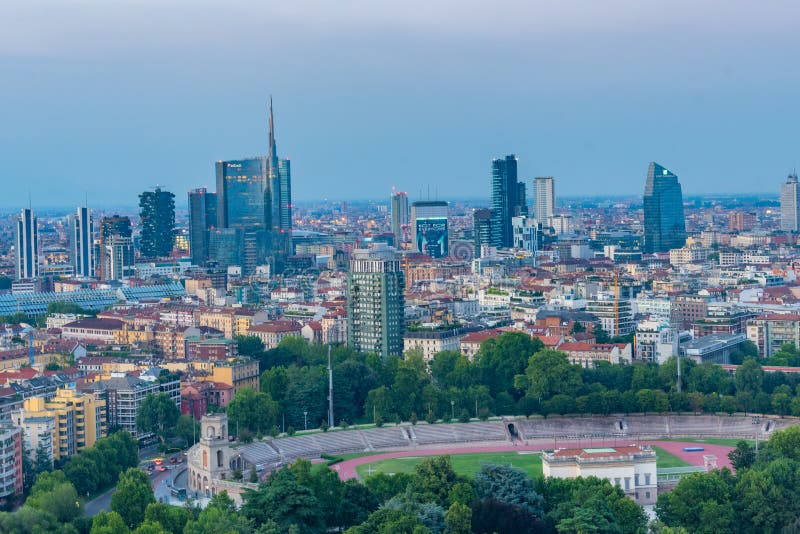 MILANO, ITALY, JULY 19, 2019: Sunset View of Downtown Milano in ...
