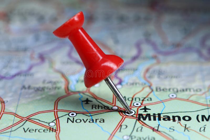 Milano, Italy pin on map stock photo. Image of destination - 367559432