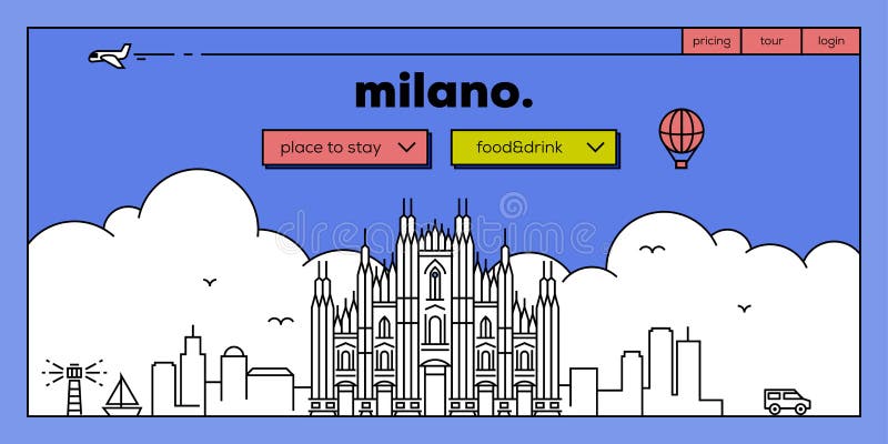 Milano Modern Web Banner Design with Vector Linear Skyline Stock Vector ...