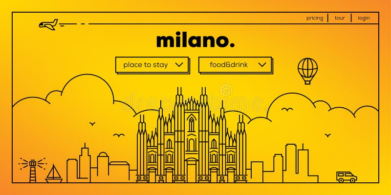Milano Modern Web Banner Design with Vector Linear Skyline Stock Vector ...