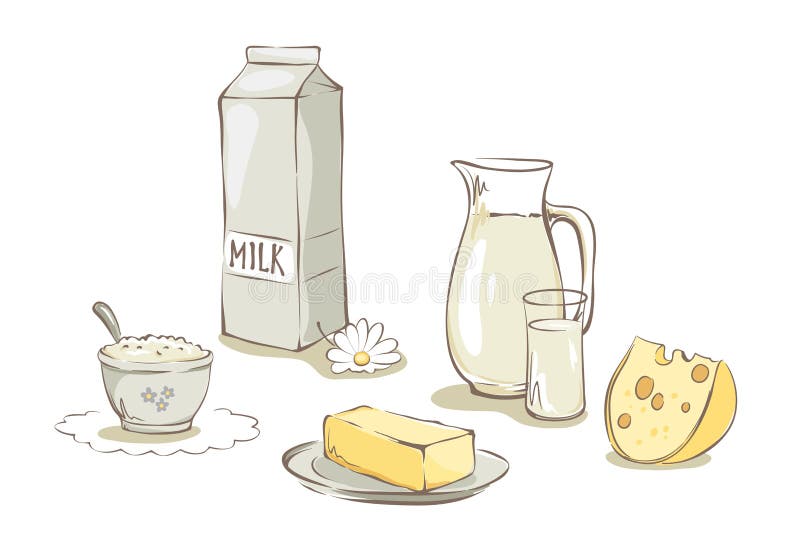 Milch Und Milchprodukte -- Satz Vektor Abbildung - Illustration von ...
