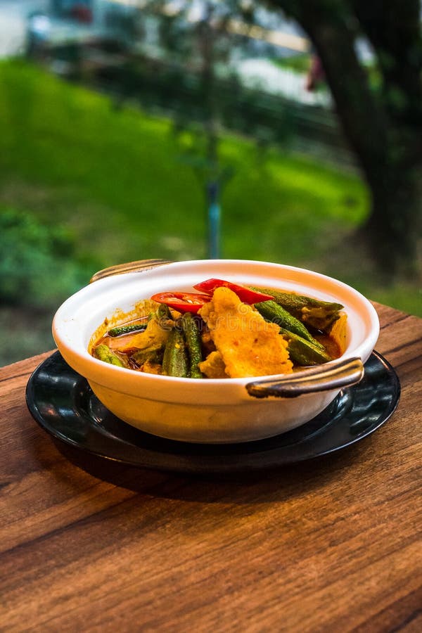Mild Fish Curry with Chilli, Lady`s Fingers, Okra, Long Beans, Snap ...