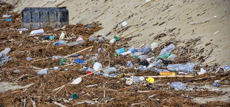 Milieuvervuiling Op Het Strand Stock Afbeelding - Image of huisvuil ...