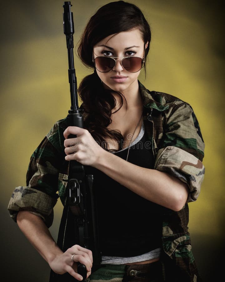 Militarized Young Woman with Assault Rifle Stock Image - Image of ...