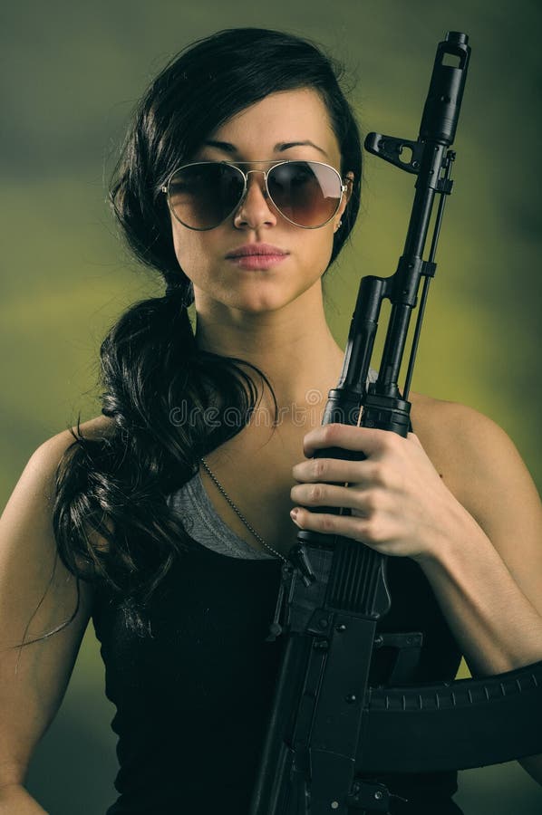 Militarized Young Woman with Assault Rifle Stock Image - Image of ...