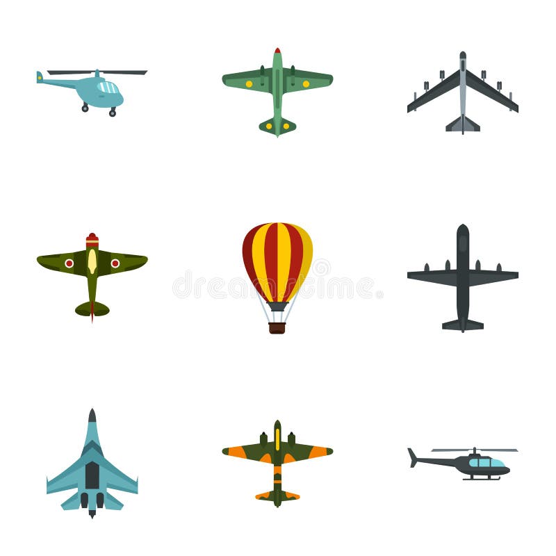 Military Aircraft Icons Set, Flat Style Stock Vector - Illustration of ...