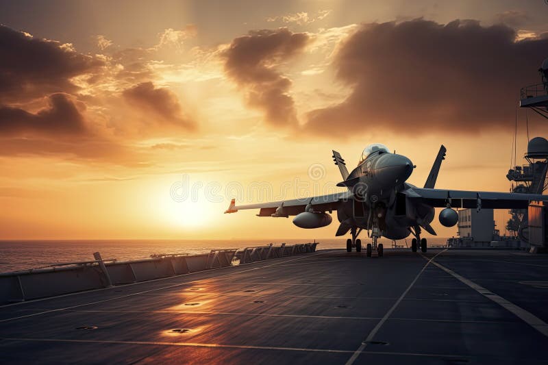 Military Aircraft before Take-off from Aircraft Carrier on Dramatic ...