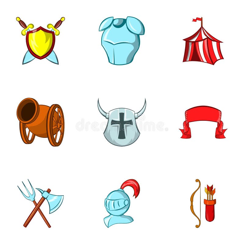Military Armor Icons Set, Cartoon Style Stock Vector - Illustration of ...