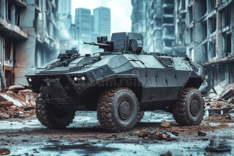 A Military Armored Vehicle in a Post-apocalyptic Urban Setting Stock ...
