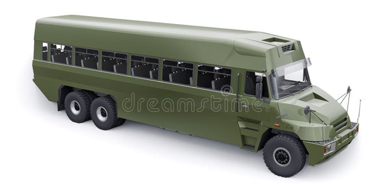 Military Army Bus for Transporting Infantry. 3D Illustration Stock ...