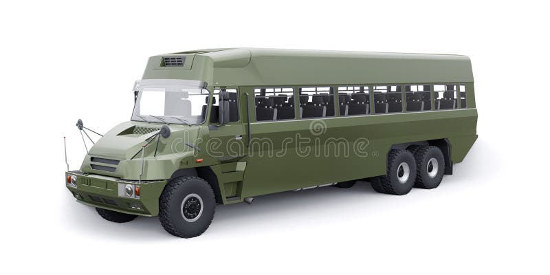 Military Army Bus for Transporting Infantry. 3D Illustration Stock ...