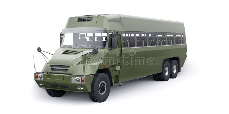 Military Army Bus for Transporting Infantry. 3D Illustration Stock ...