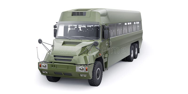 Military Army Bus for Transporting Infantry. 3D Illustration Stock ...