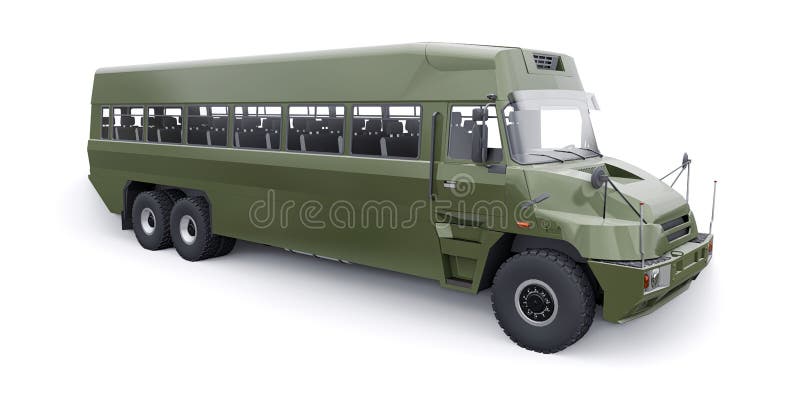 Military Army Bus for Transporting Infantry. 3D Illustration Stock ...