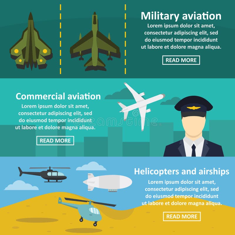 Military Avia Banner Horizontal Set, Flat Style Stock Vector ...