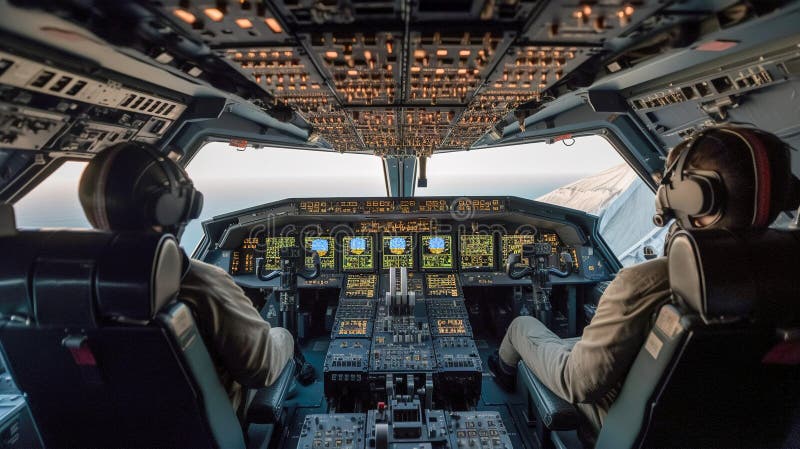 Military Aviation Power, Pilots in a Large Bomber Cockpit Operating ...