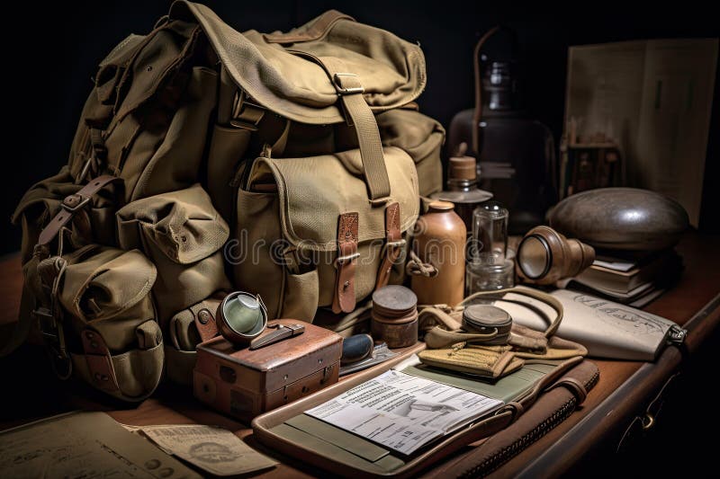 Military Backpack, with a Collection of Objects, Representing the ...