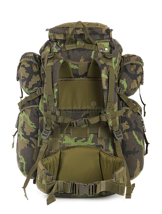 Military Backpack Isolated on White. Back. Stock Photo - Image of ...