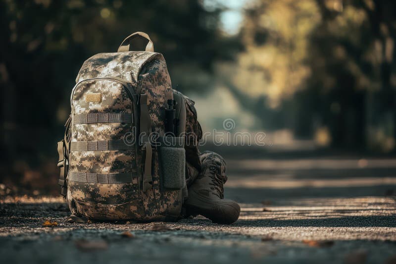Military Backpack and Uniform on Ground Stock Illustration ...