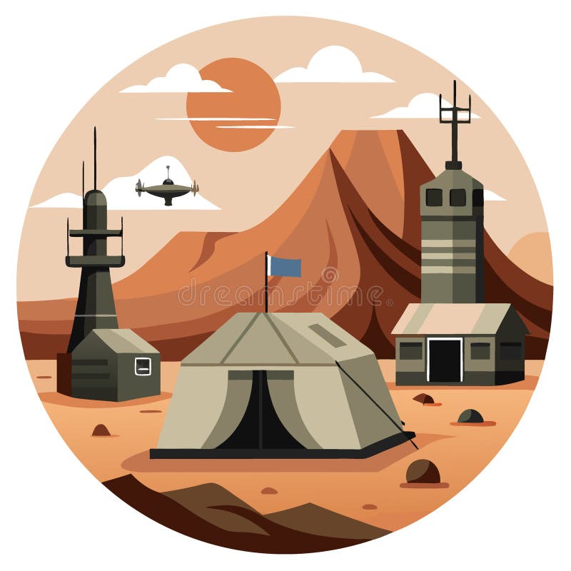 Military Base Camp in Desert. Scifi Illustration in High Resolution and ...