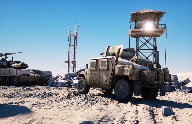 Military Base, Headquarters in East Desert. Terrorism Concept. 3d ...