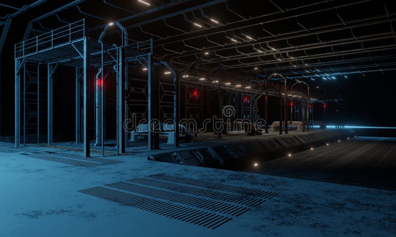 Military Base Interior Science Fiction 3d Rendering Stock Illustration ...