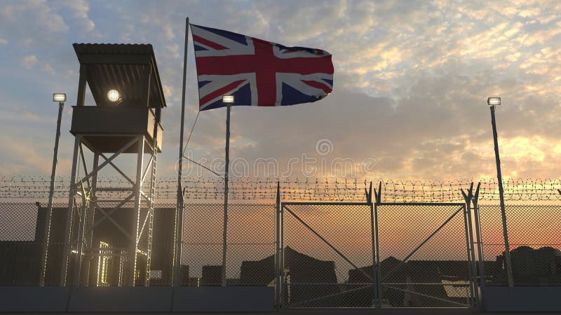 Military Base with Waving Flag of Britain 3d Stock Footage - Video of ...