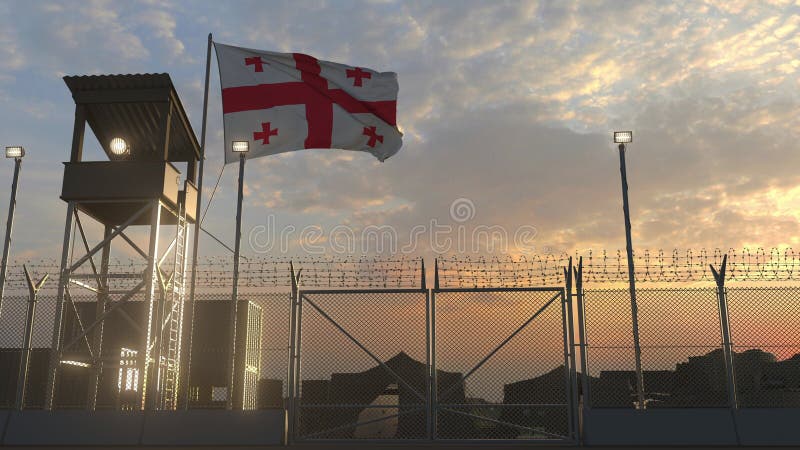 Military Base with Waving Flag of Georgia 3d Stock Illustration ...