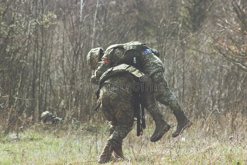 Military Bear at Back His Wounded Friend Stock Photo - Image of sniper ...