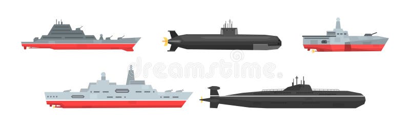 Military Boats and Different Type of Naval Combat Ship Vector Set Stock ...