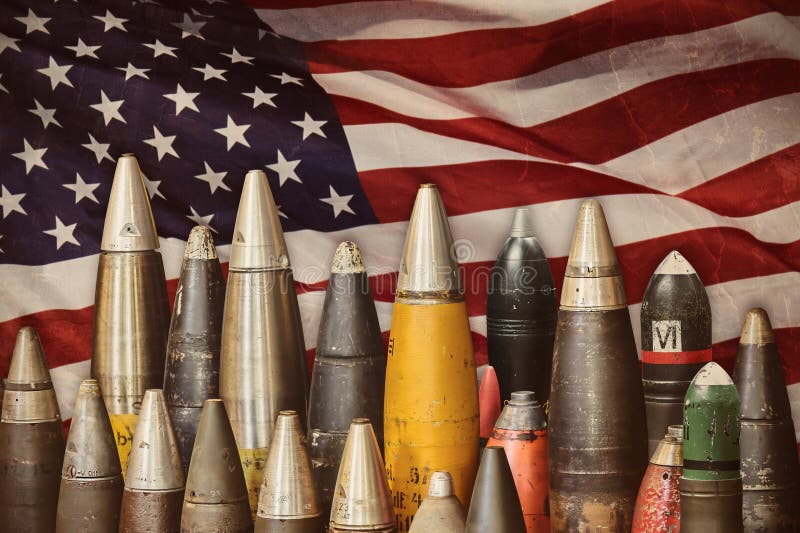 Military Bombs and Ammunition with American Flag Stock Illustration ...