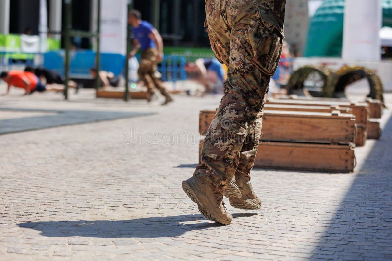 Military Boot Camp: Fitness Workout and Activities Stock Image - Image ...